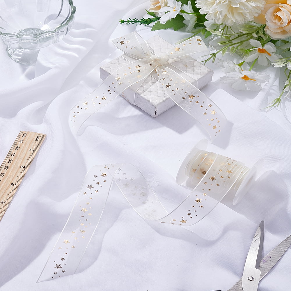 1 Set 20 Yards Hot Stamping Star Polyester Chiffon Ribbons with Plastic ...