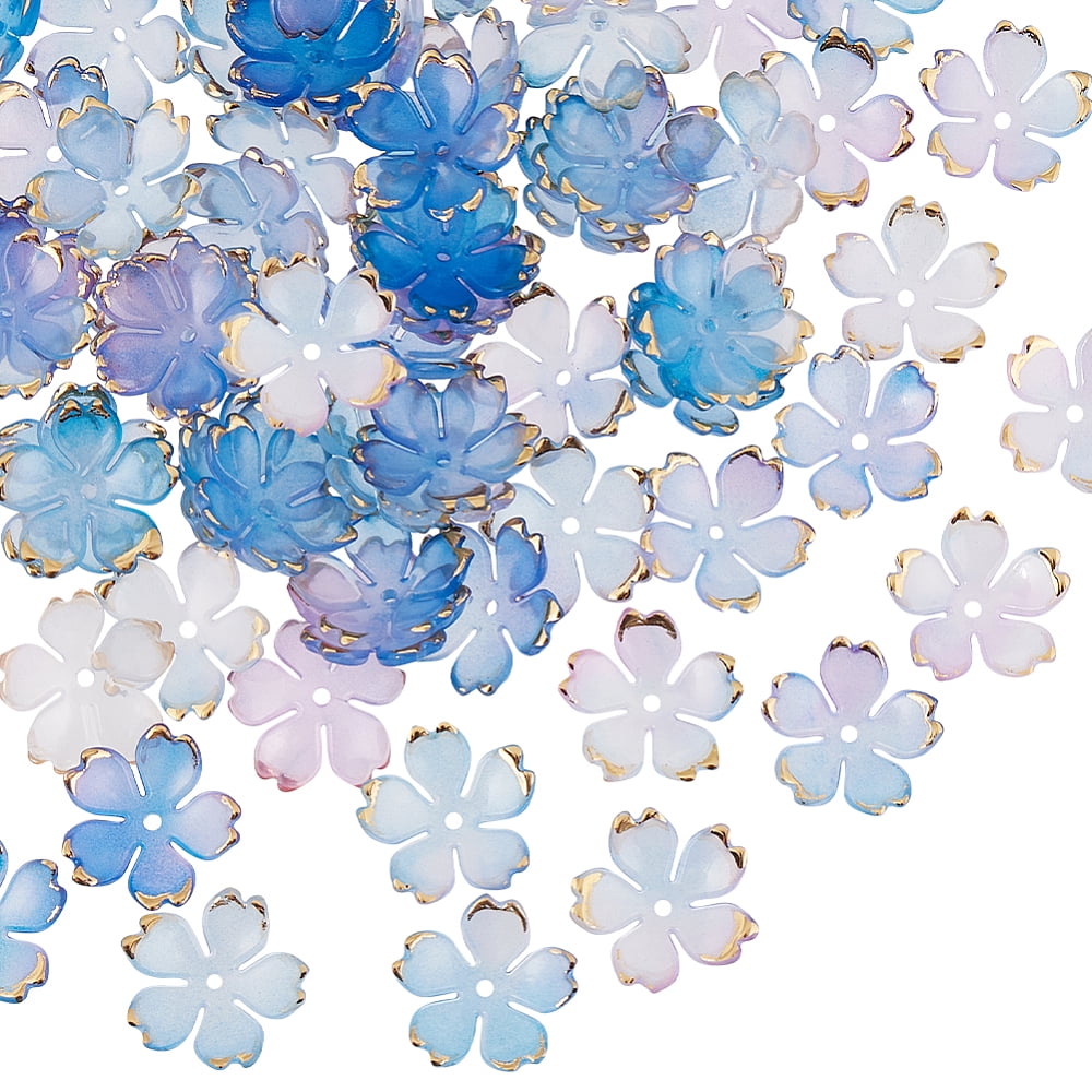 1 Set 200Pcs Acrylic Bead Caps 5-Petal Sakura Blue 18x19x6mm Hole: 1 ...