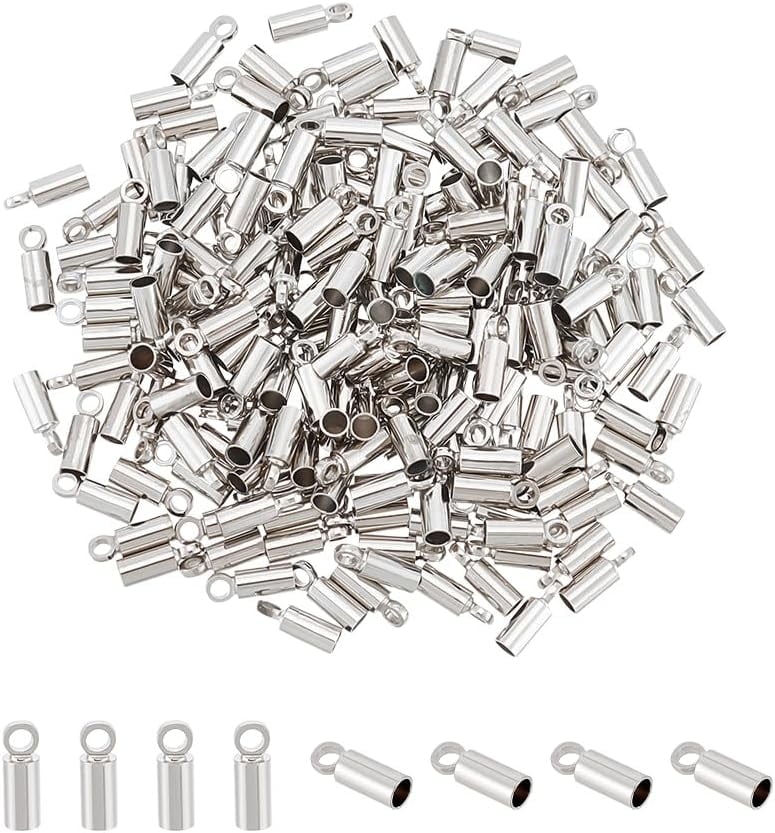 1 Set 200Pcs Cord Ends Tiny 2mm Inner Round End Caps Column Cord ...