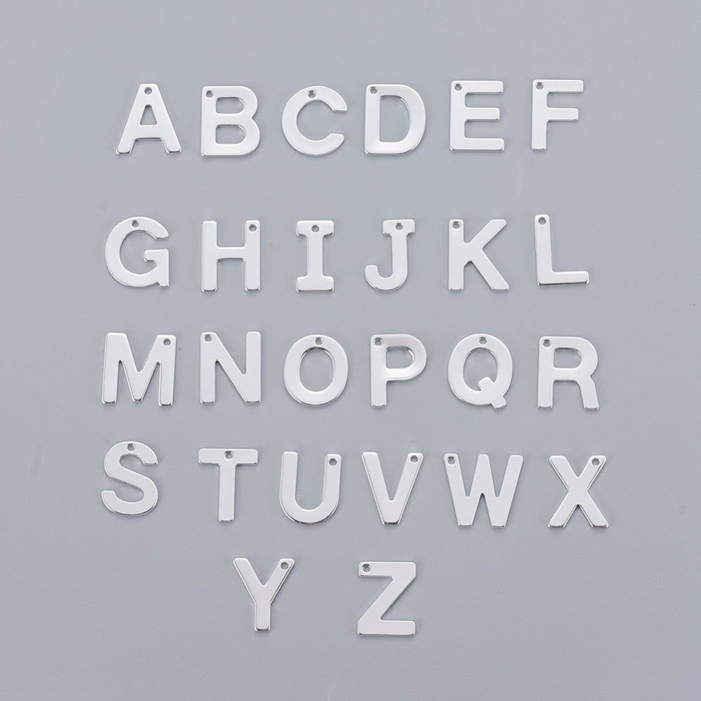 1 Set 201 Stainless Steel Charms Alphabet Letter A~Z Silver Color ...