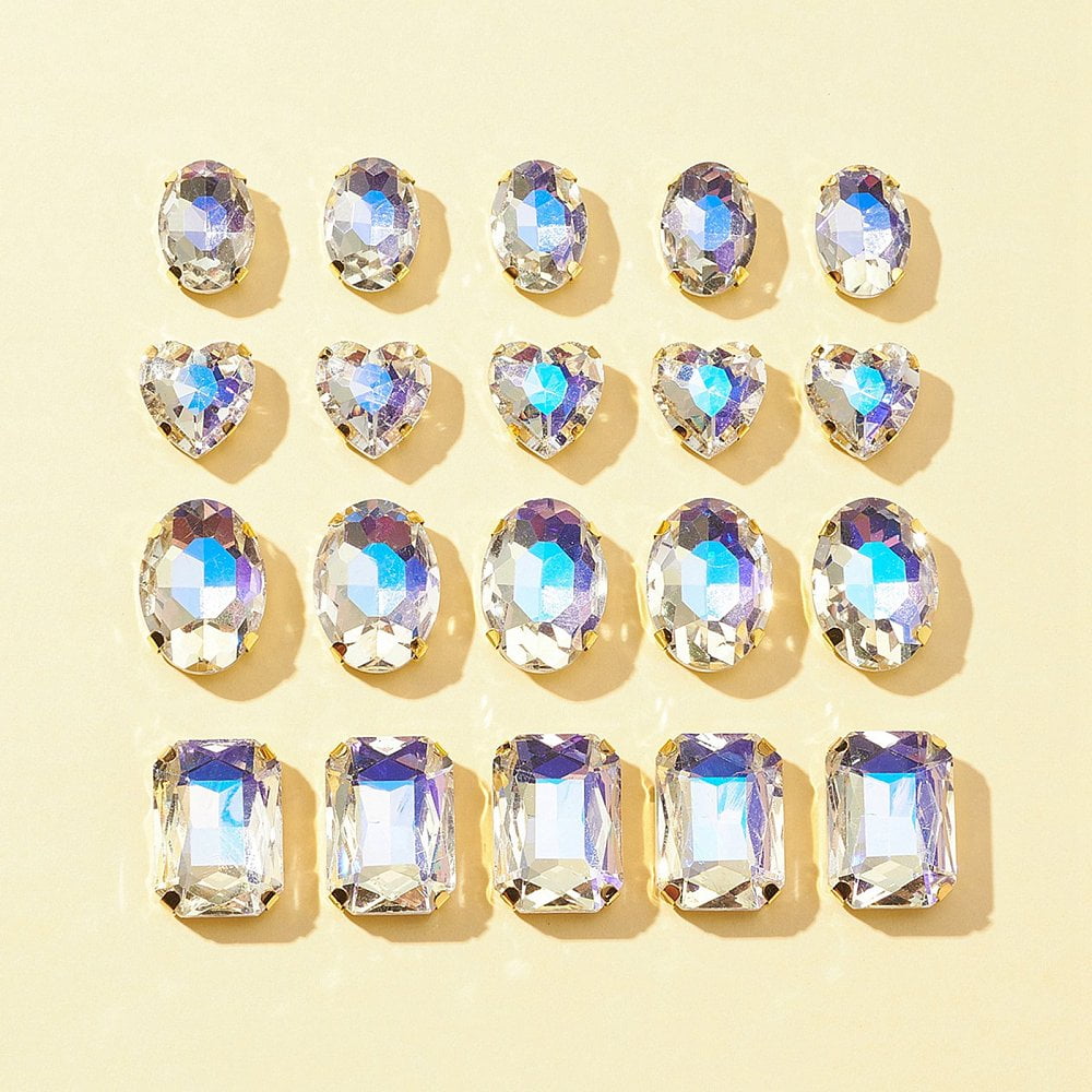 1 Set 20Pcs 4 Styles Heart Oval Rectangle Sew on Rhinestone Faceted ...