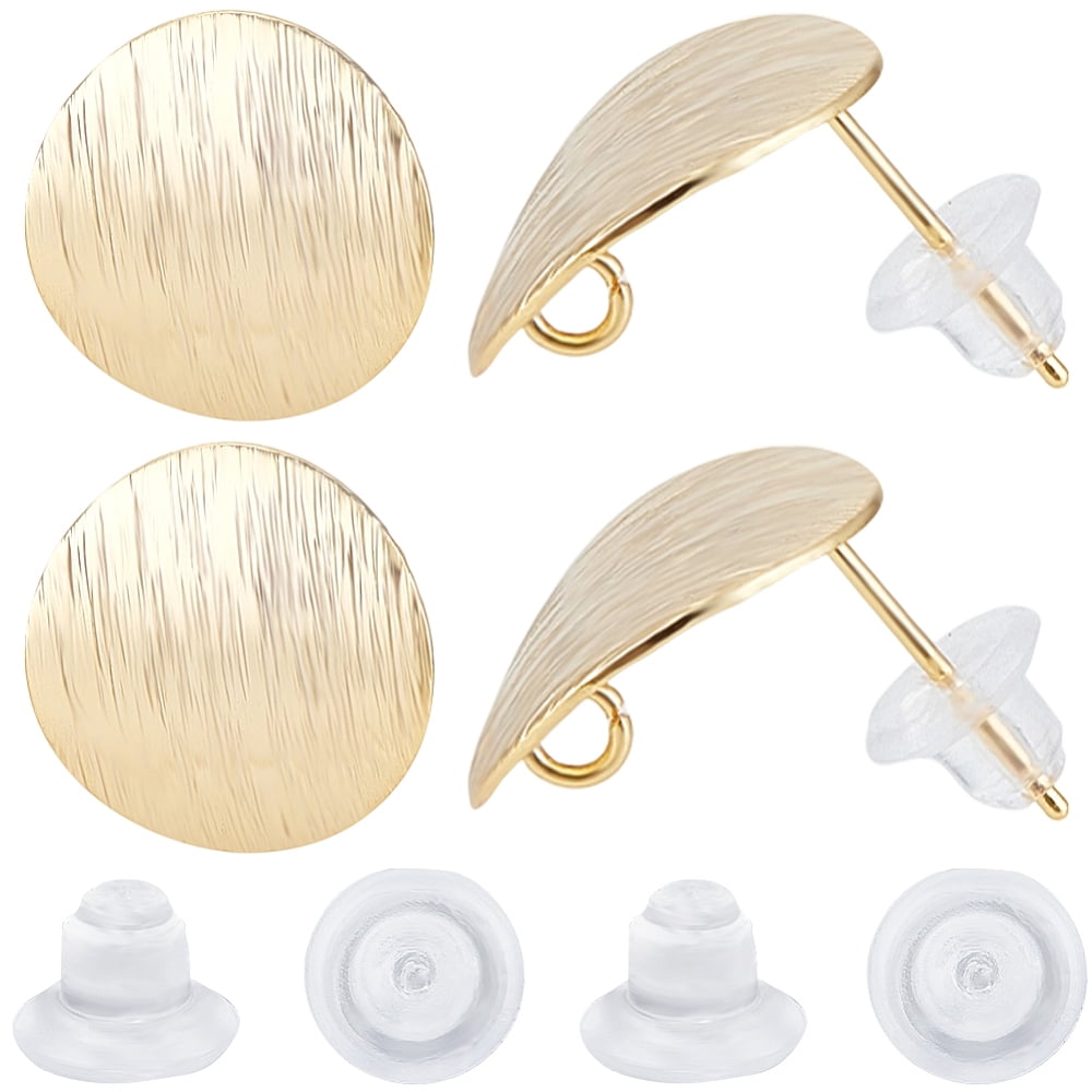 1 Set 20Pcs Brass Ear Stud Findings with Loop Flat Round Nickel Free ...