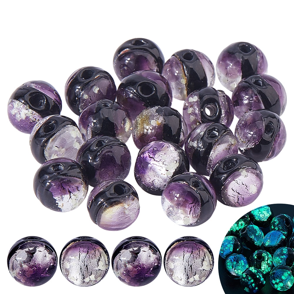 1 Set 20Pcs Luminous Glass Beads Round Glow in the Dark Orchid 8.5mm ...