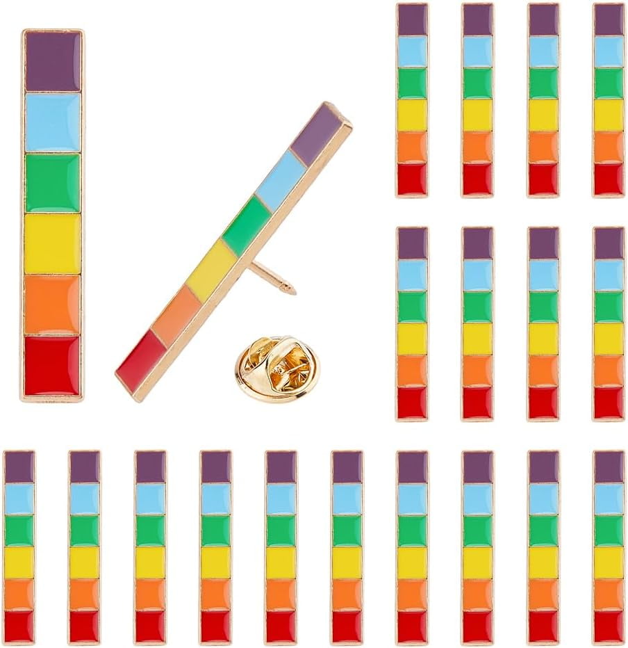 1 Set 20Pcs Pride Rainbow Color Rectangle Enamel Pins Alloy Brooches ...