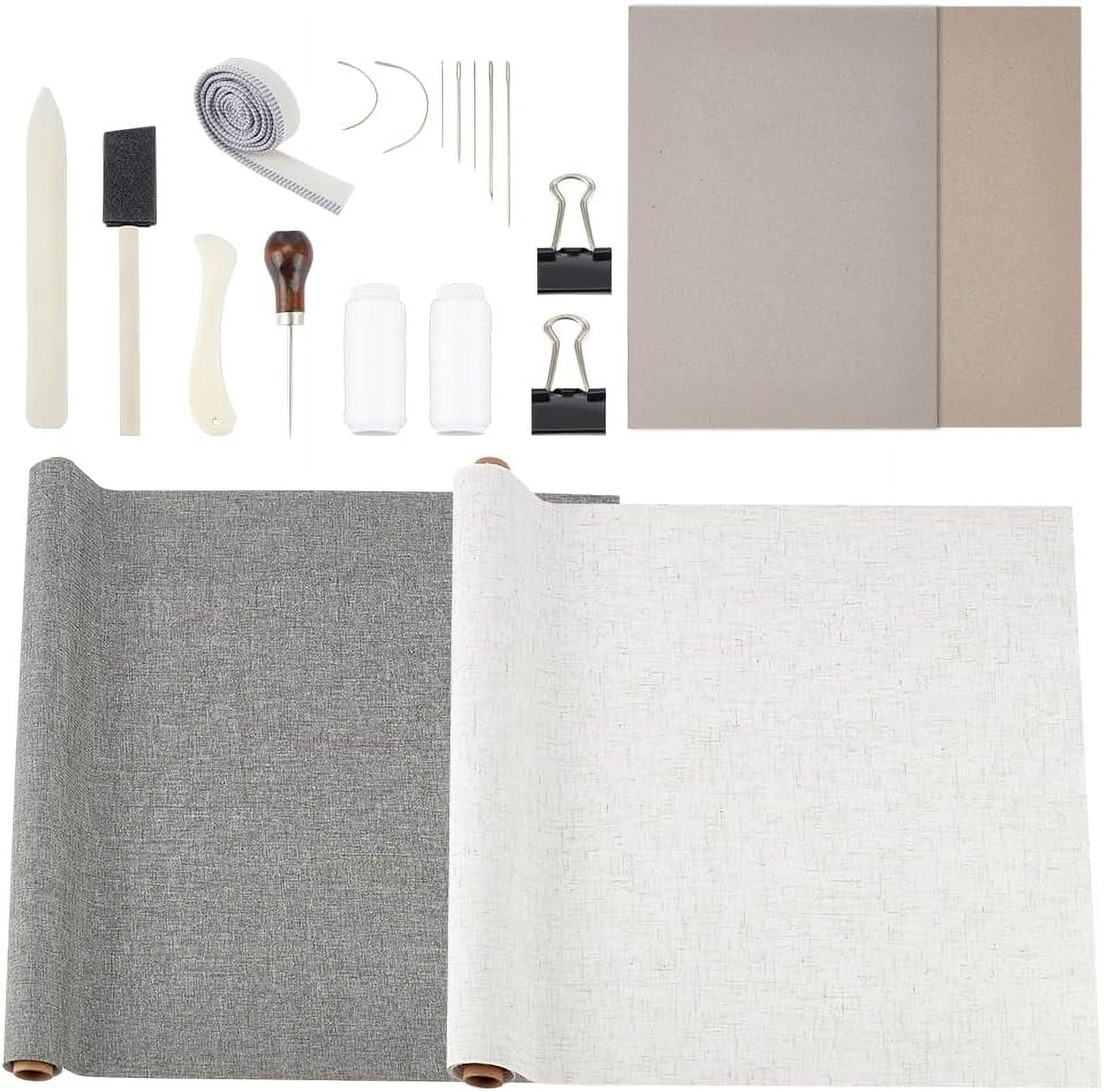 1 Set/21pcs Book Binding Kit with Polyester & Linen Fabrics Paper Book Board Carbon Steel Needle ...