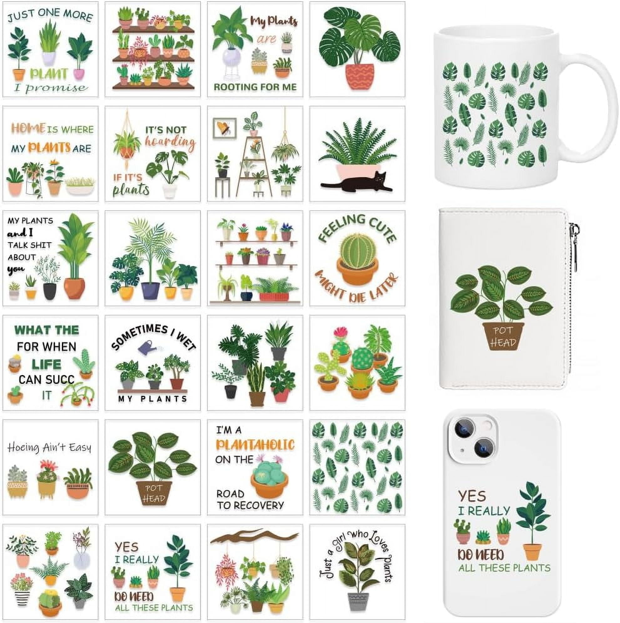 1 Set 24 Sheets UV DTF Cup Wraps Green Plant UV DTF Cup Wraps Motivational UV DTF Decals ...