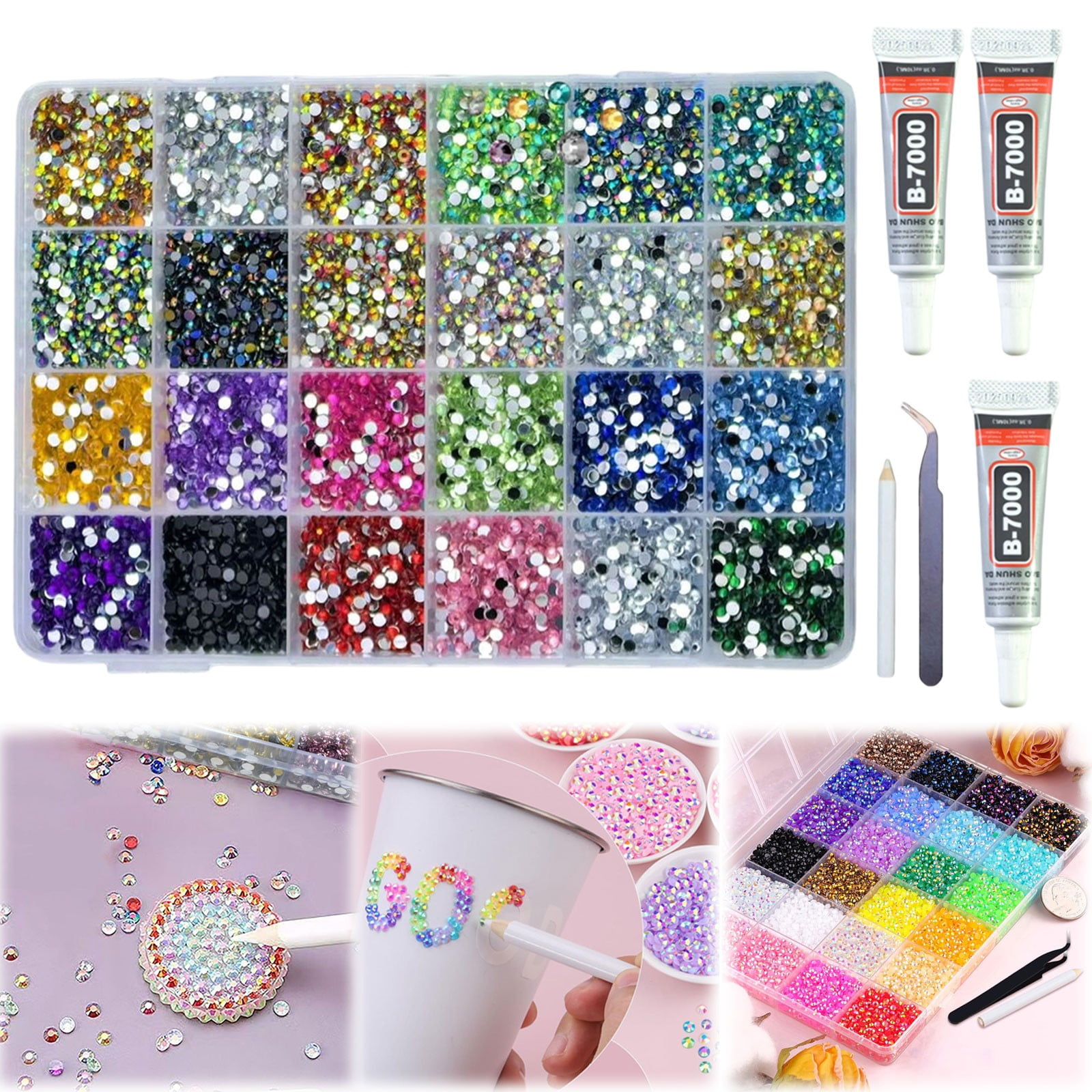 1 Set 24000PCS Nail Art Rhinestones, 24 Colors Round Nail Flatback ...