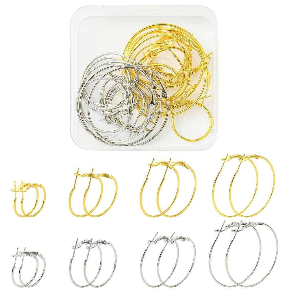 1 Set 24Pcs 8 Styles Iron Huggie Hoop Earring Findings Platinum ...
