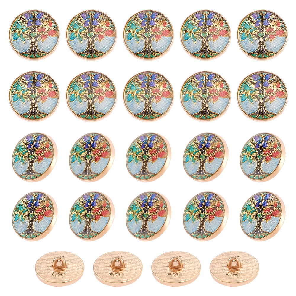 1 Set 24Pcs Alloy Enamel Shank Buttons 20mm 1-Hole Tree of Life Metal ...