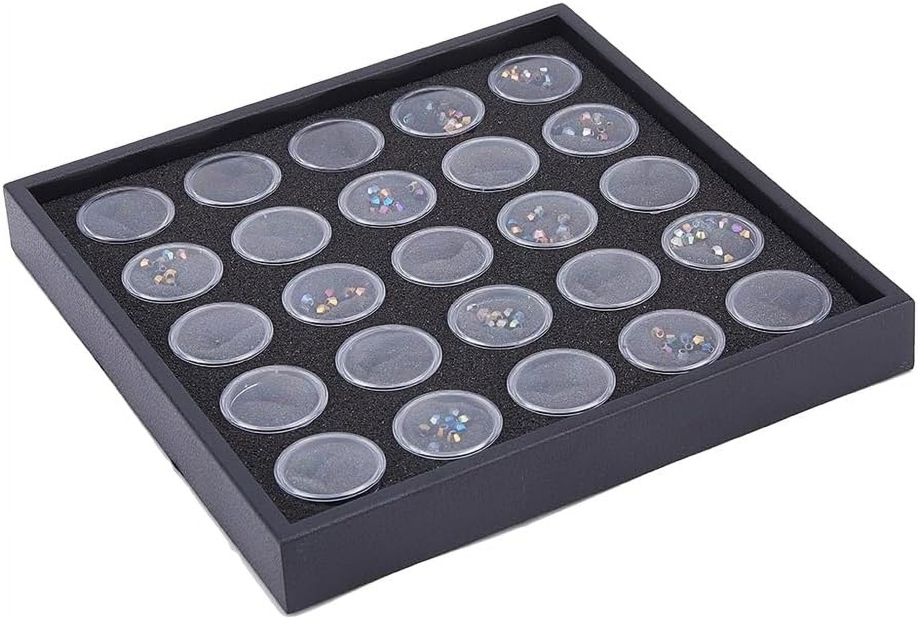 1 Set 25 Grids Black Diamond Display Case Acrylic Gemstone Box with Sponge Foam Gem Jars Round ...