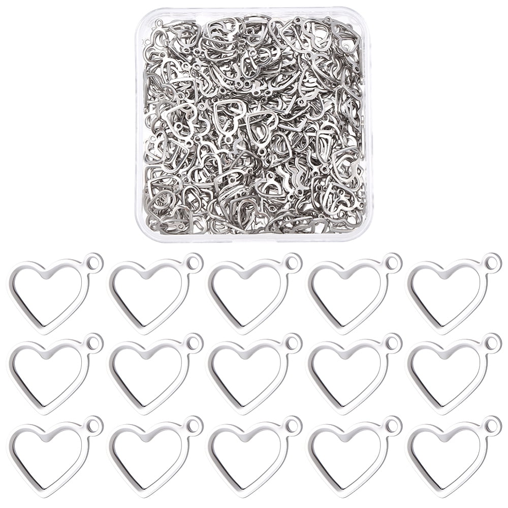 1 Set 250Pcs 304 Stainless Steel Open Pendants Heart Stainless Steel ...