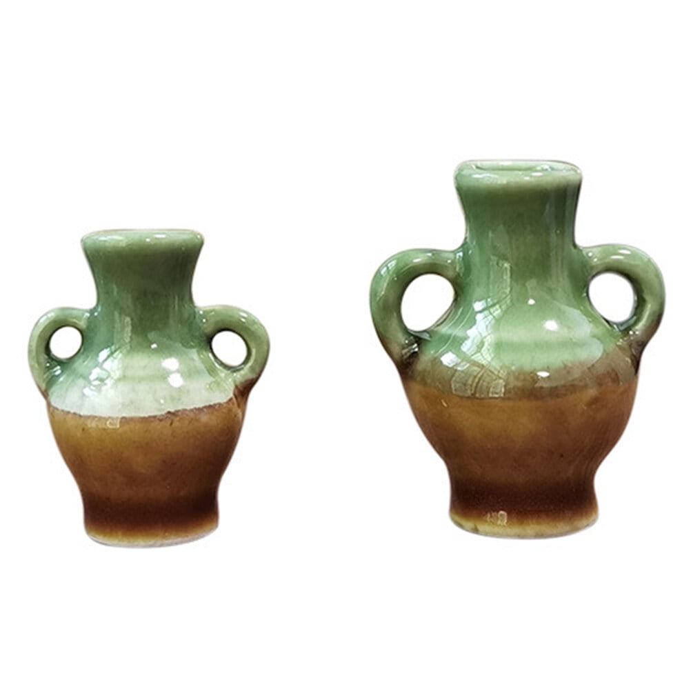 1 Set/2PCS Mini House Binaural Vase Decor Play House Ceramic Vase Toy ...