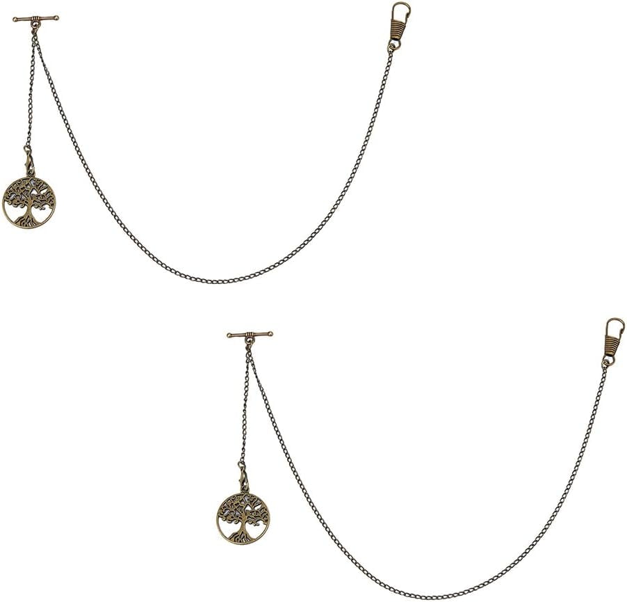 1 Set 2PCS Pocket Watch Chain T-bar Chain with Tree of Life Pendant ...