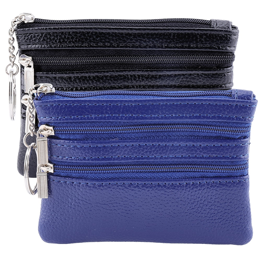1 Set 2Pcs 2 Colors PU Leather Zipper Wallets with Alloy Key Rings ...