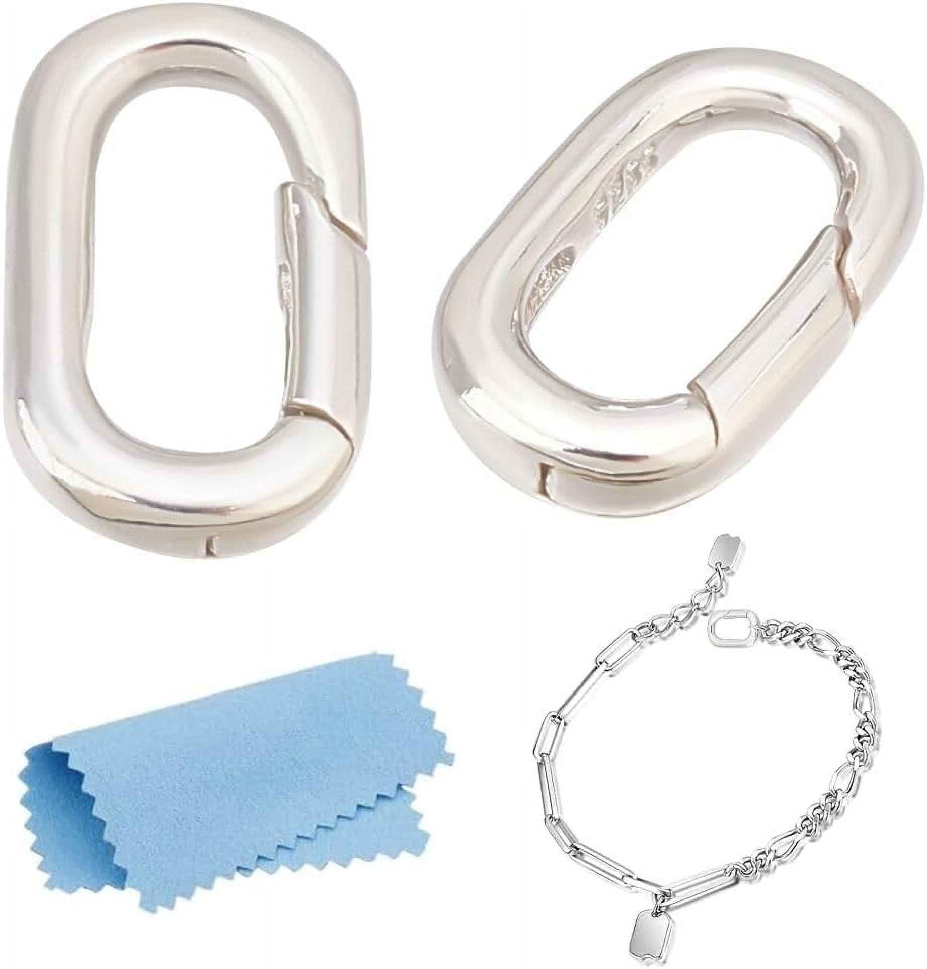 1 Set 2Pcs 925 Sterling Silver Spring Gate Rings Oval Silver 11.5x7.5x2 ...