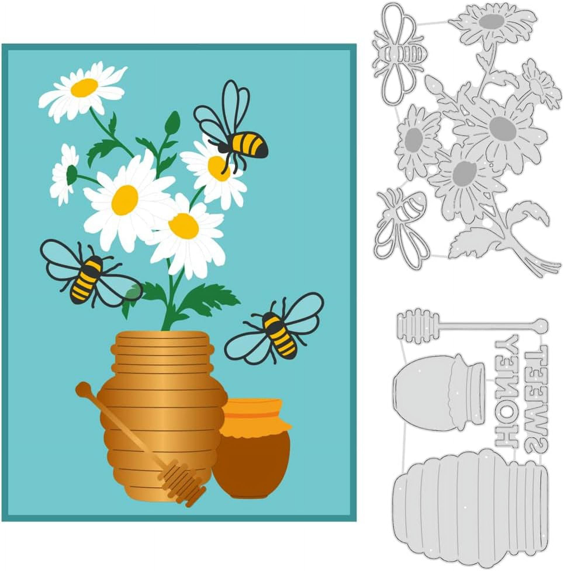1 Set 2Pcs Bees Daisy Flower Cutting Dies Spring Theme Embossing ...