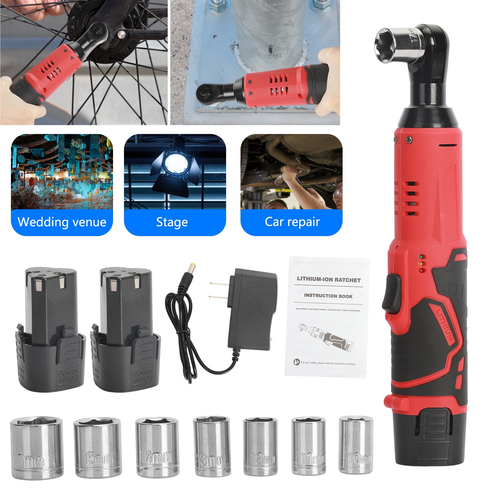 1 Set 3/8 Inch Electric Ratchet Wrench Right Angle 2 Batteries 40N.m ...