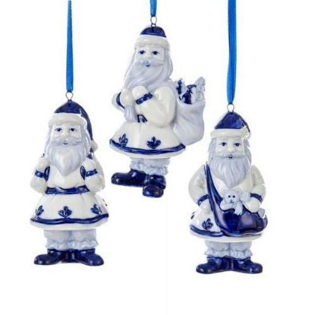 1 Set 3 Assorted Porcelain Delft Blue Santa Christmas Ornaments ...