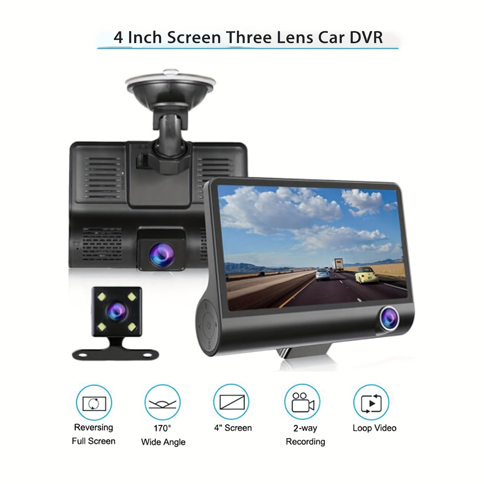 1 Set 3 Channel Dash Cam, Car DVR Full HD Car Recorder Camera With 4 ...