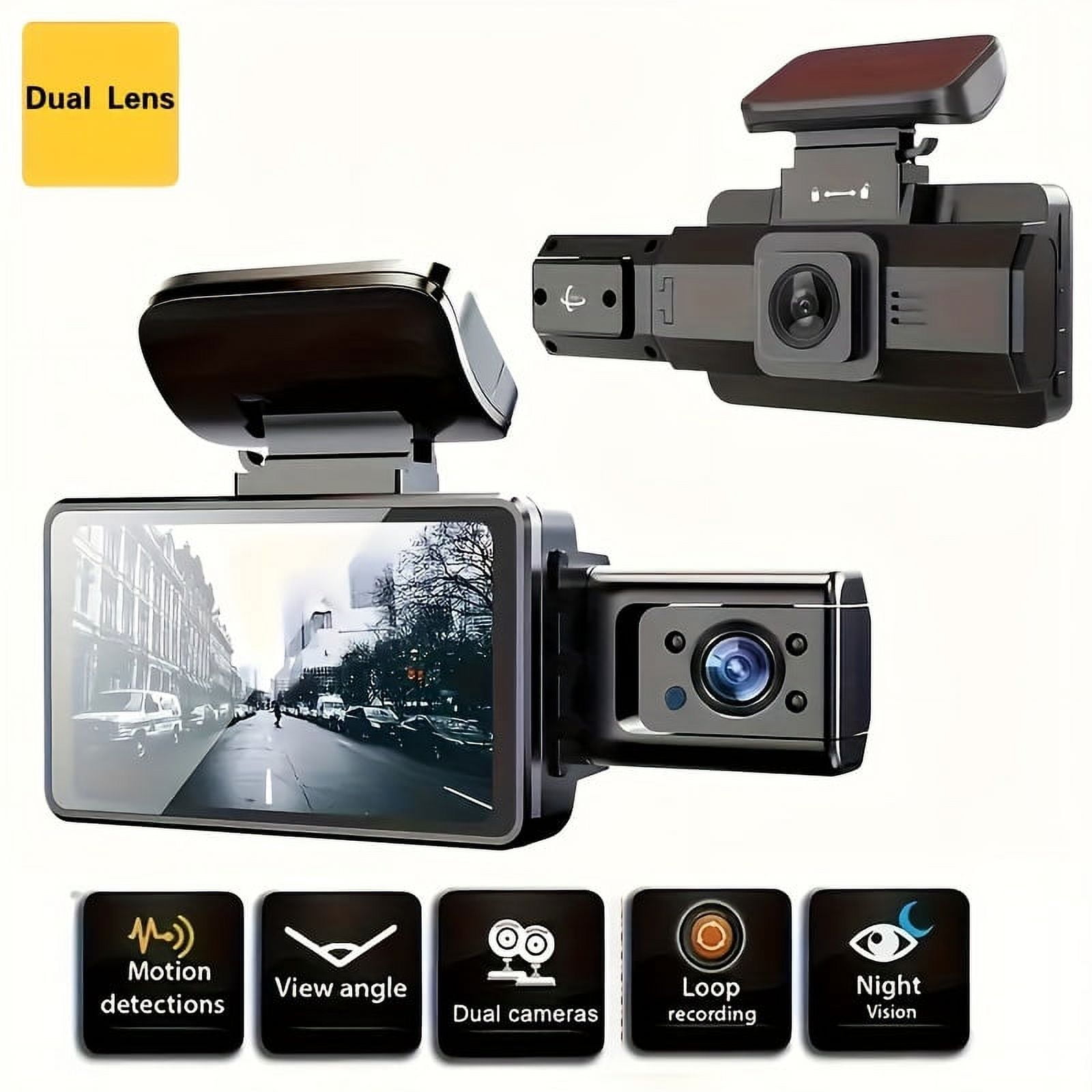 1 Set 3-Inch Full HD 1080P Dual Lens Dash Cam - Wide Angle Front and ...