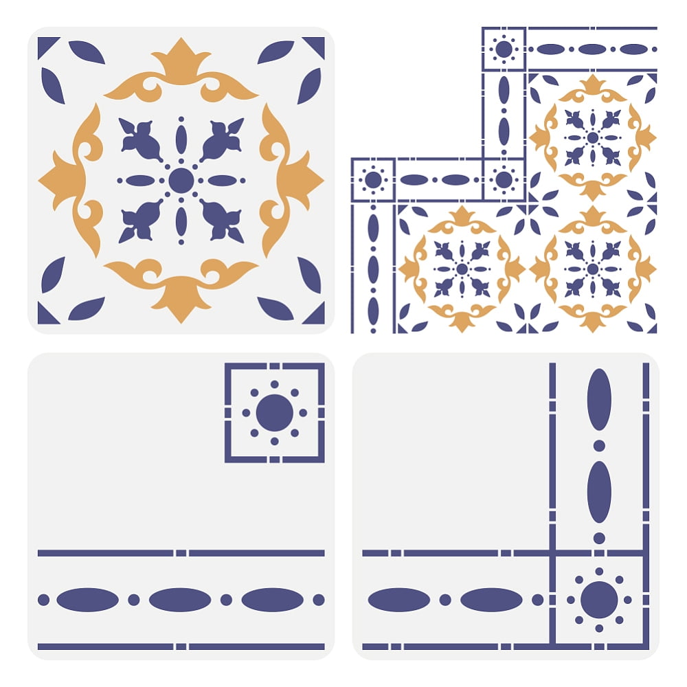 1 Set 3 Pcs Floor Tile Stencil 11.8x11.8inch Reusable Border & Corners ...