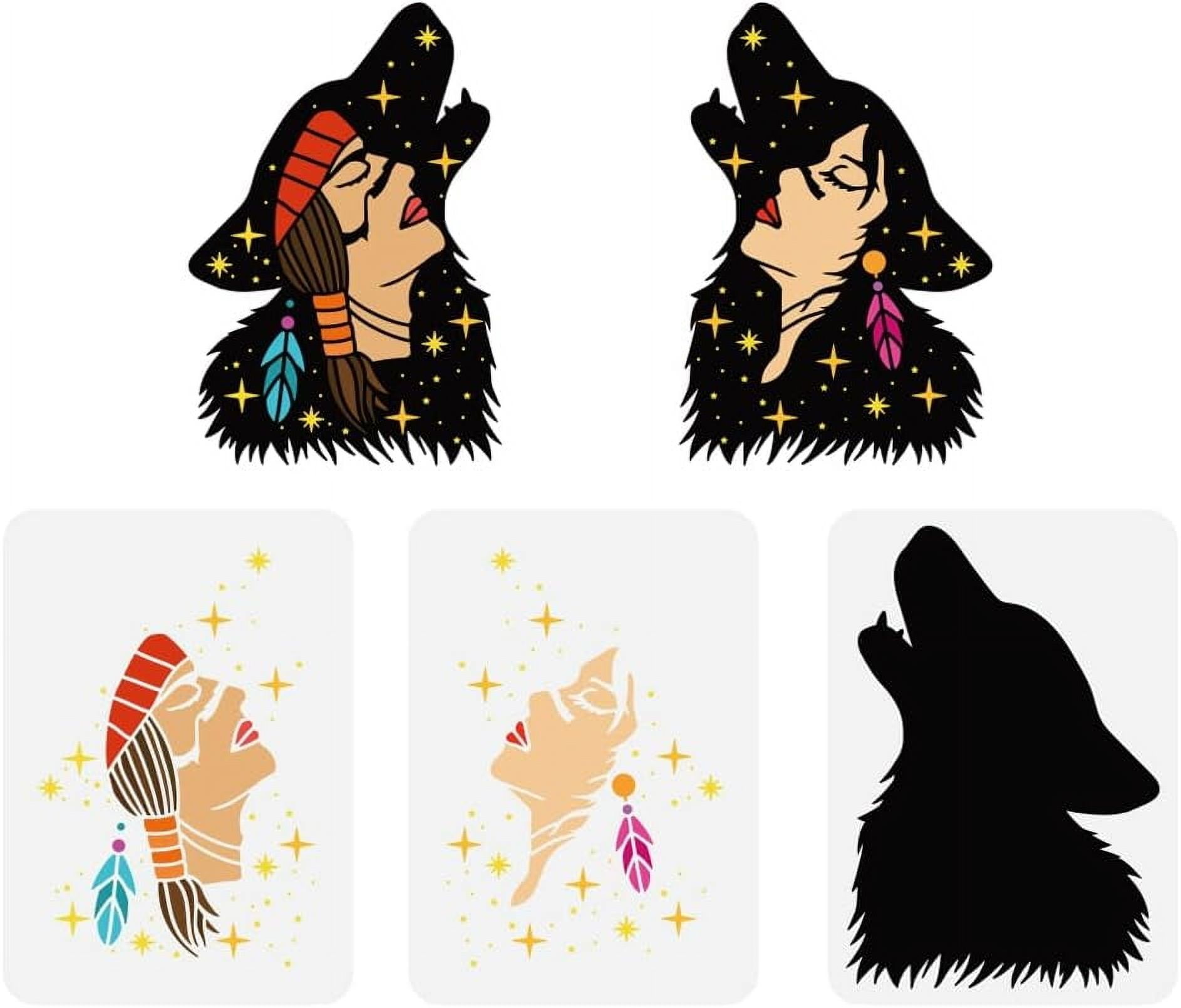1 Set 3 Pcs Layered Wolf Human Stencil 11.7x8.3inch Reusable Native ...