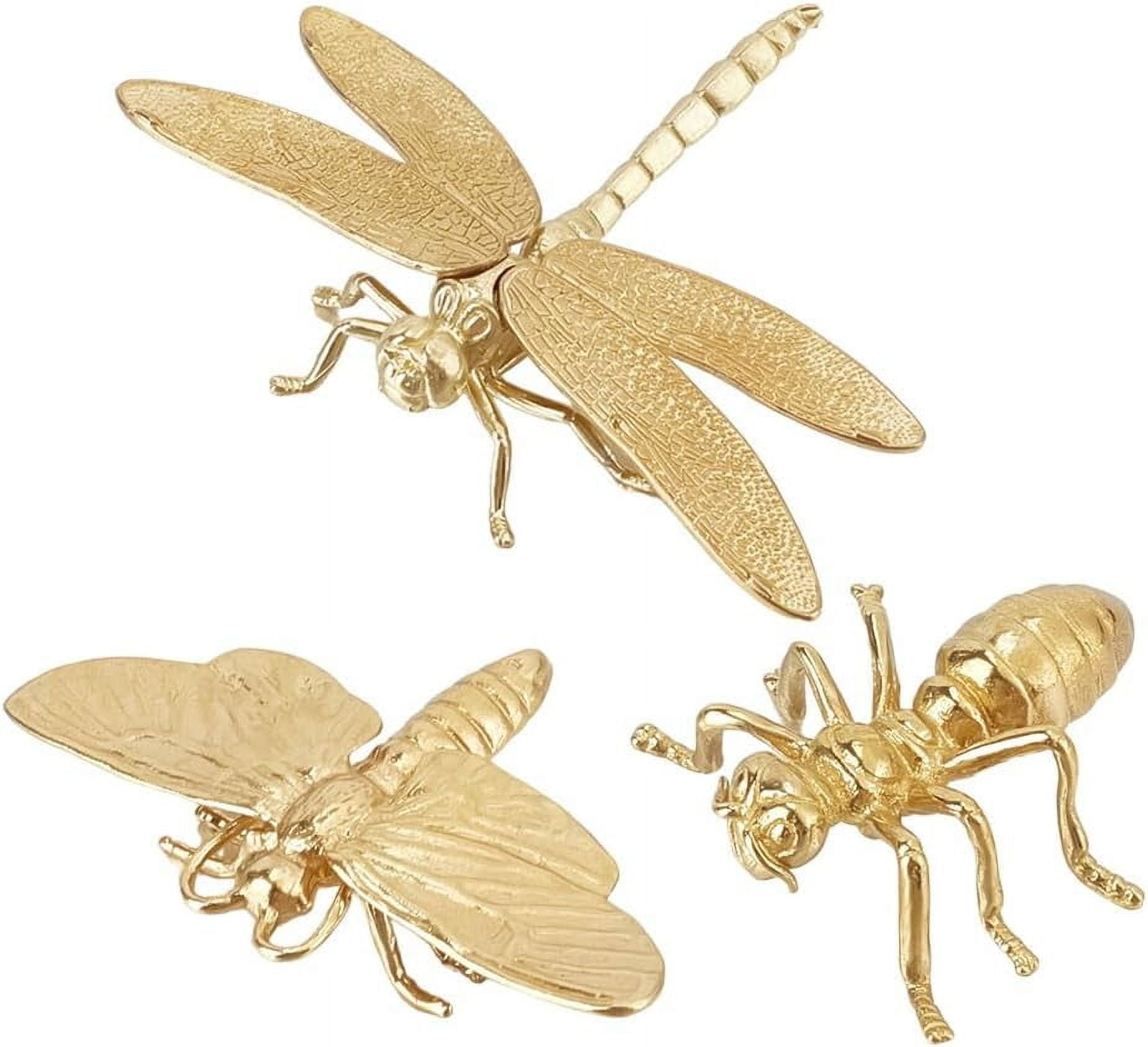 1 Set 3 Styles Mini Dragonfly Sculpture Golden Brass Insect Statues ...