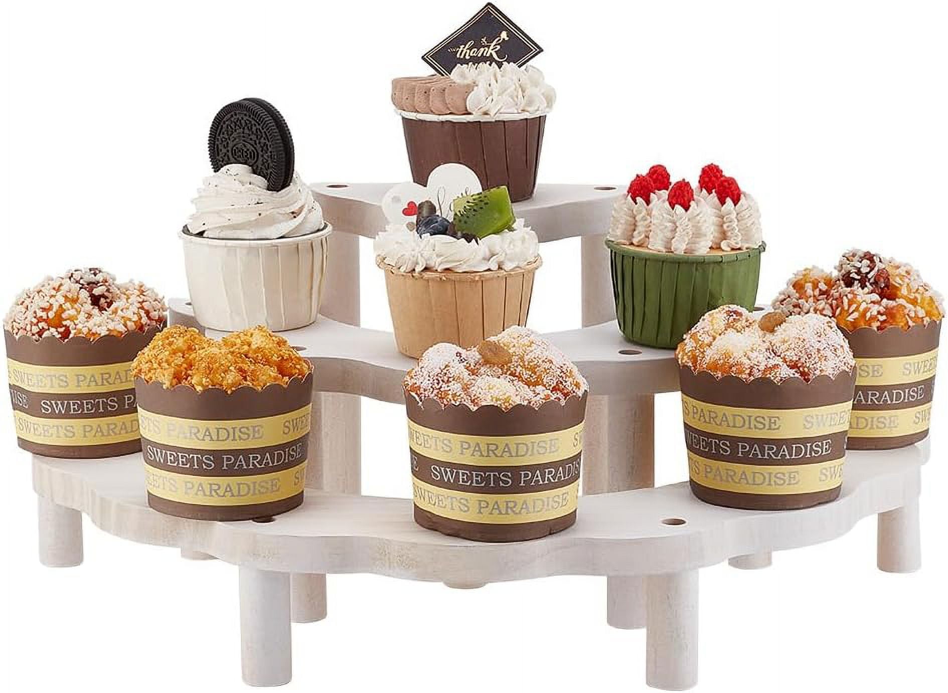 1 Set 3 Tier Cupcake Display Stand Wooden Semi-Circle Dessert Display ...