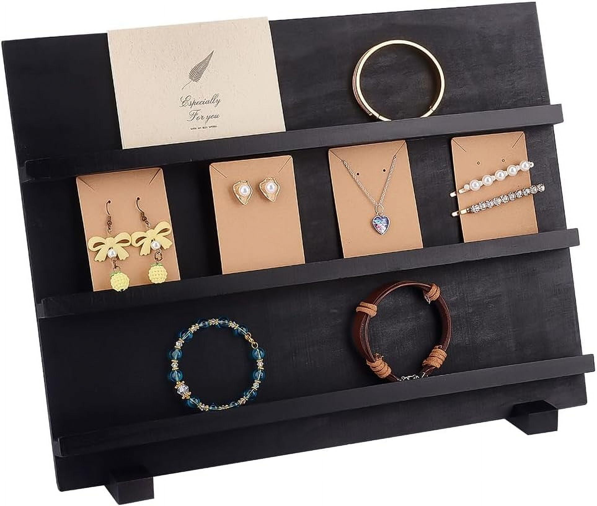 1 Set 3-Tier Wooden Slant Back Jewelry Display Card Stands Rectangle ...
