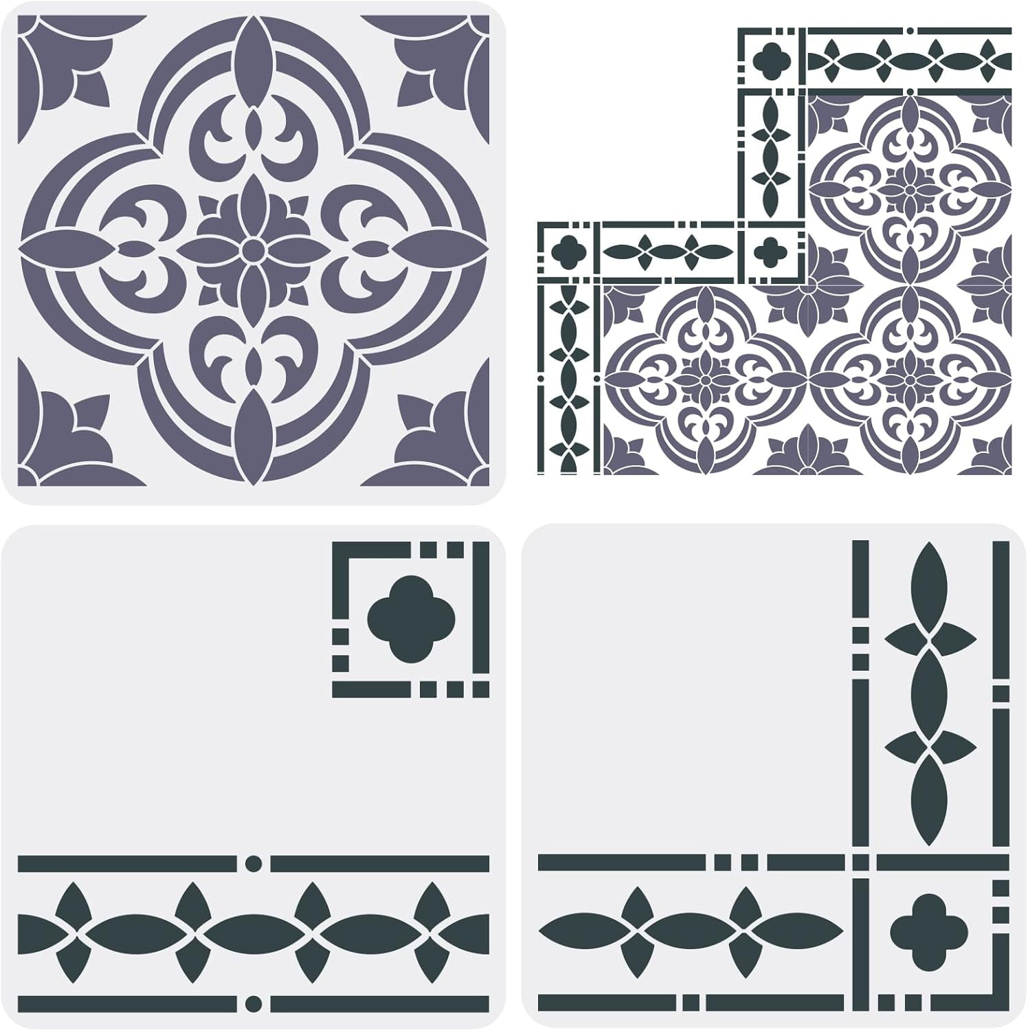 1 Set 3 pcs Santa Ana Tile Stencil 11.8x11.8inch Reusable Floor Tile ...