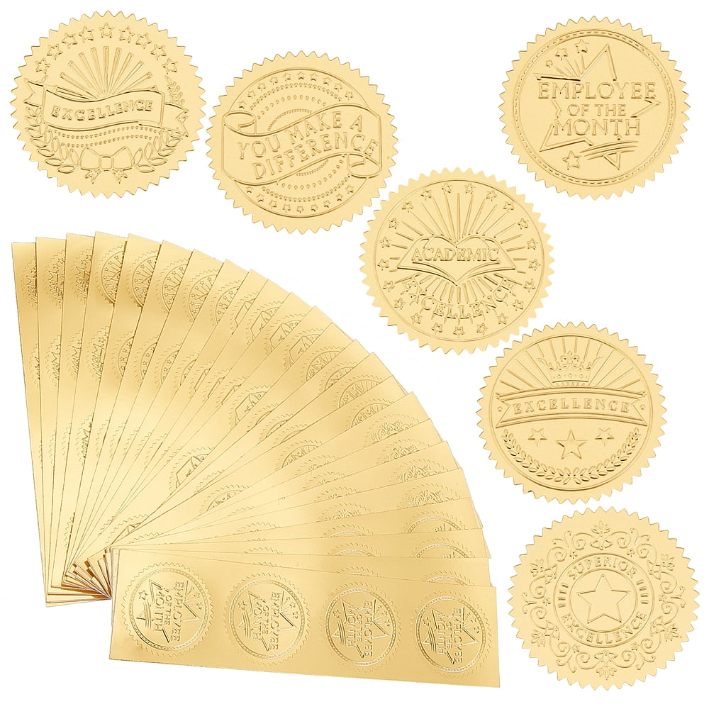1 Set 30 Sheets 6 Style Self Adhesive Gold Foil Embossed Stickers Medal ...