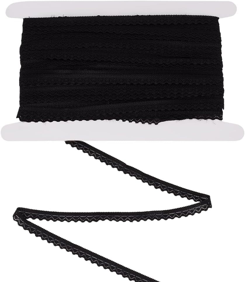 1 Set 30 Yards Black Stretch Lace Trim 3/8 inch Wide Elastic Wavy Edged ...
