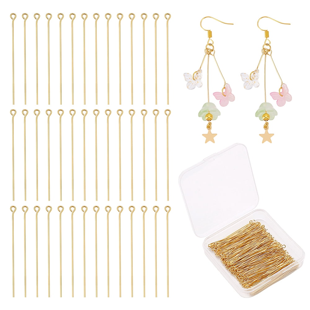 1 Set 304 Stainless Steel Eye Pins Real 18K Gold Plated 21 Gauge 50x0 ...