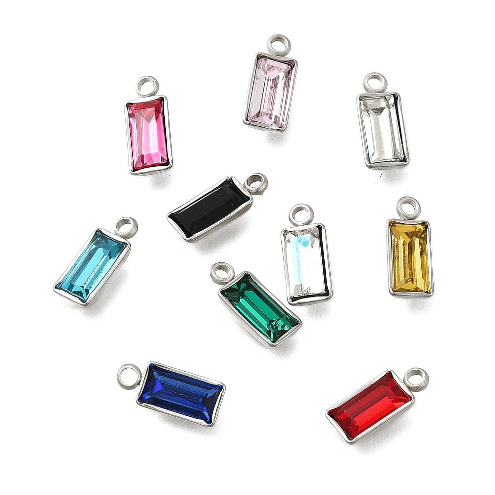 1 Set 304 Stainless Steel Rhinestone Pendants Rectangle Charms ...