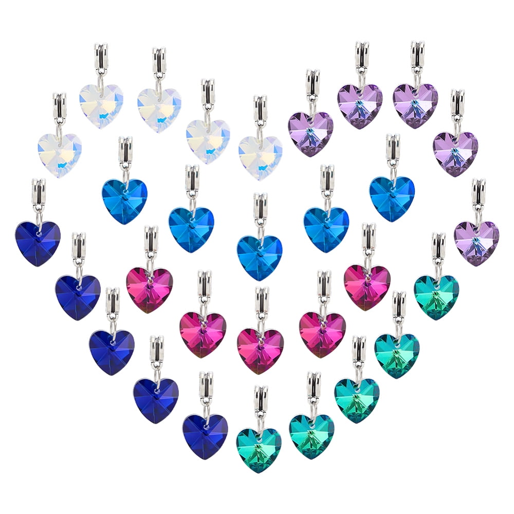 1 Set 30Pcs 6 Colors Glass European Dangle Charms AB Color Heart Large ...
