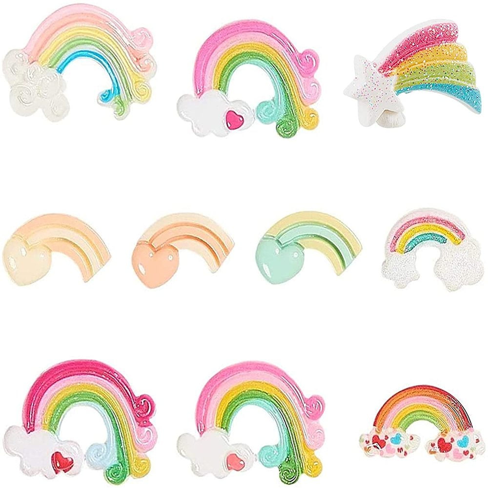 1 Set 30pcs 10 Styles Rainbow Cabochons Kawaii Rainbow Slime Charms Clouds Resin Cabochons Hair ...