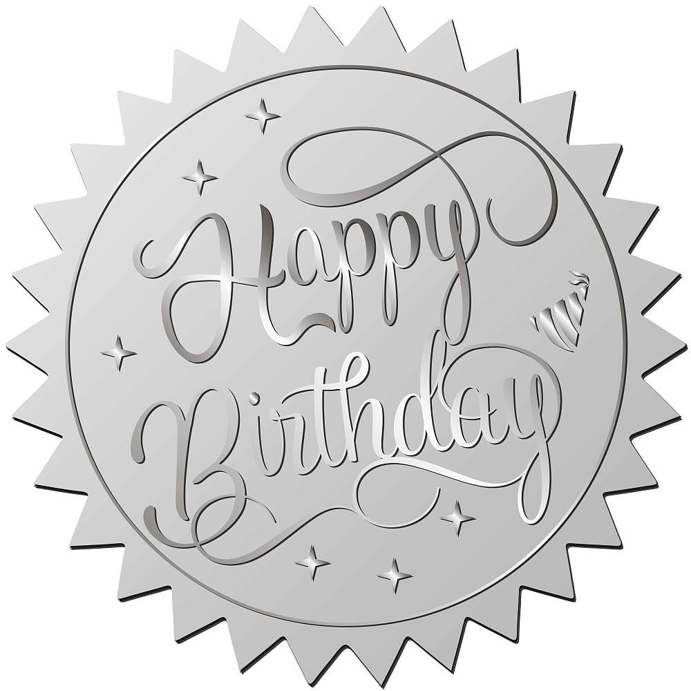 1 Set 34 Sheets Happy Birthday Silver Foil Embossed PET Picture Sticker ...