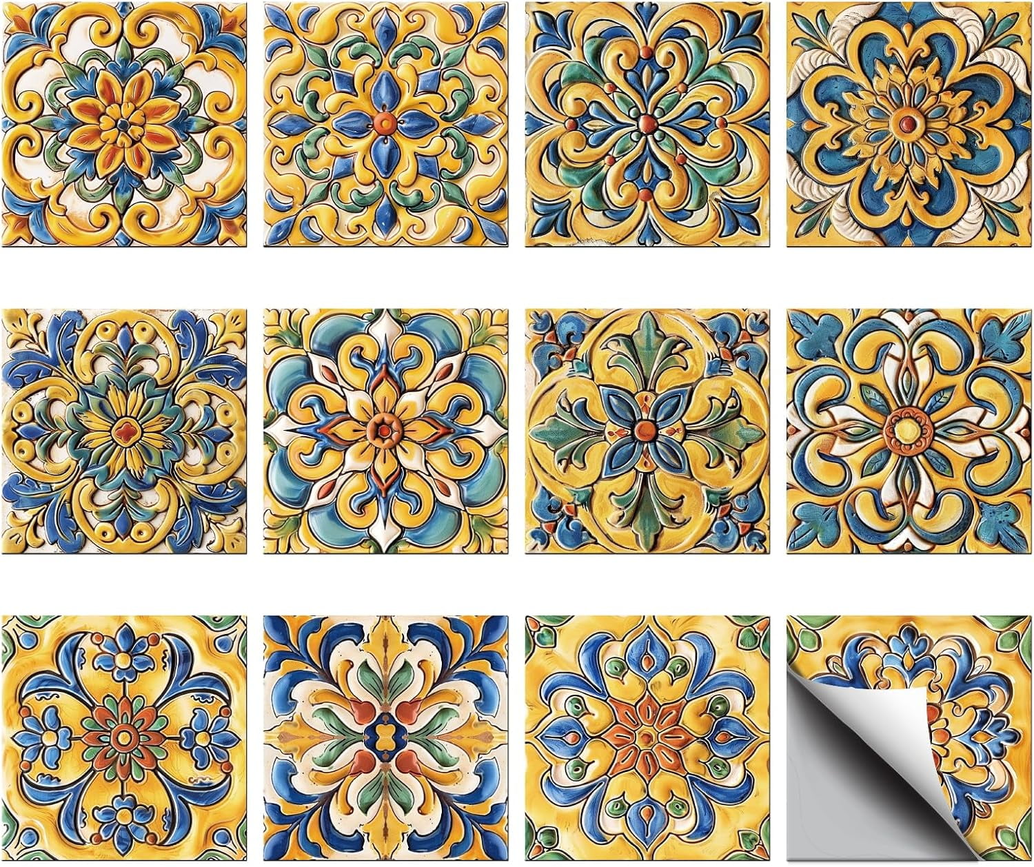 36Pcs 12Styles Peel and Stick Backsplash Tile Stickers Retro Yellow ...
