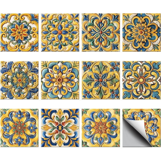 1 Set 36Pcs 12Styles Peel and Stick Backsplash Tile Stickers Retro ...