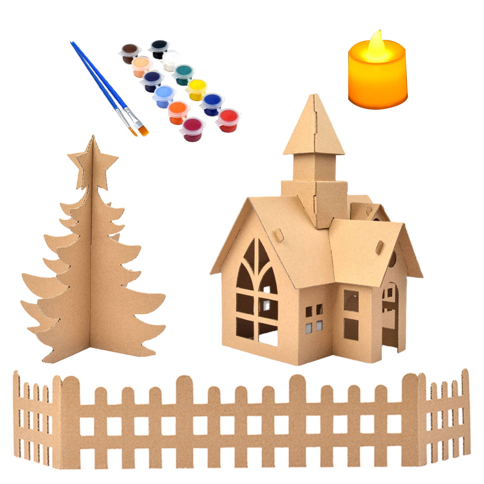 1 Set 3D Effect DIY House Assembly Kit Paper LED Lovely House Shape DIY ...