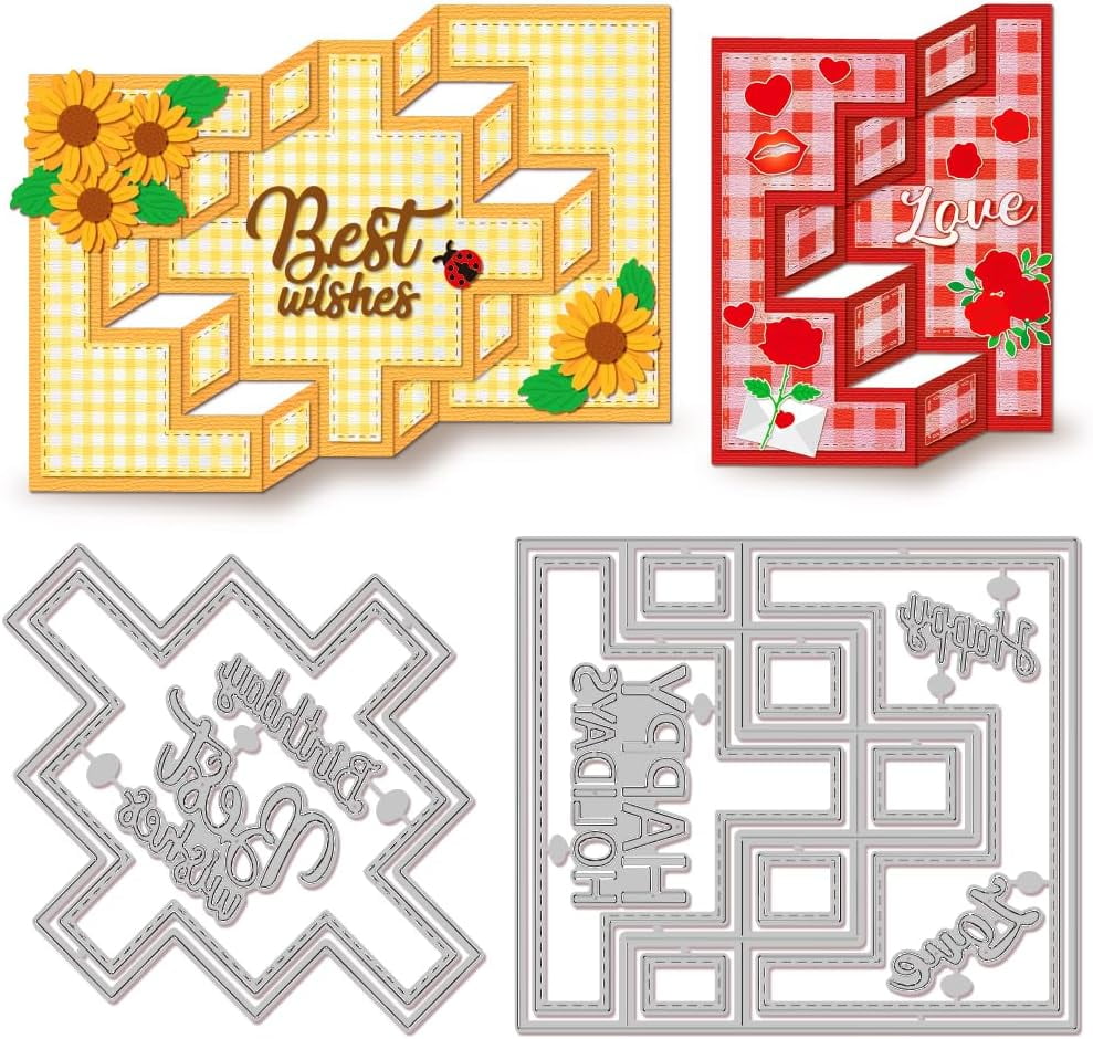 1 Set 3D Folding Card Cut Dies Best Wishes Happy Love Metal Cutting ...
