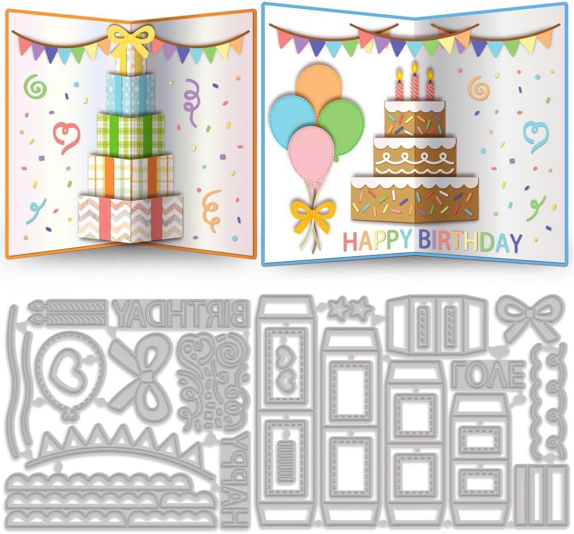 1 Set 3D Pop-Up Gift Box Birthday Cutting Dies Cake Bow Candle Happy ...