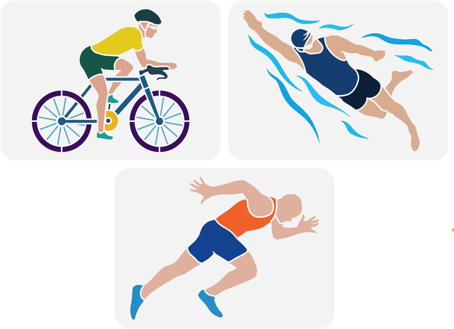 1 Set 3PCS Triathlon Sport Stencil for Painting 11.7x8.3 inch Hollow ...
