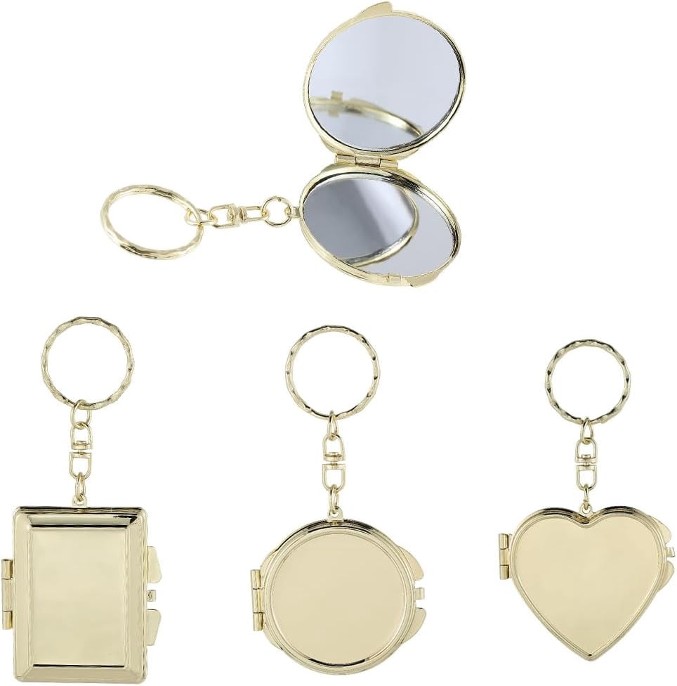 1 Set 3Pcs 3 Styles Iron Keychains with Glass Mirror Mixed Shapes 74 ...