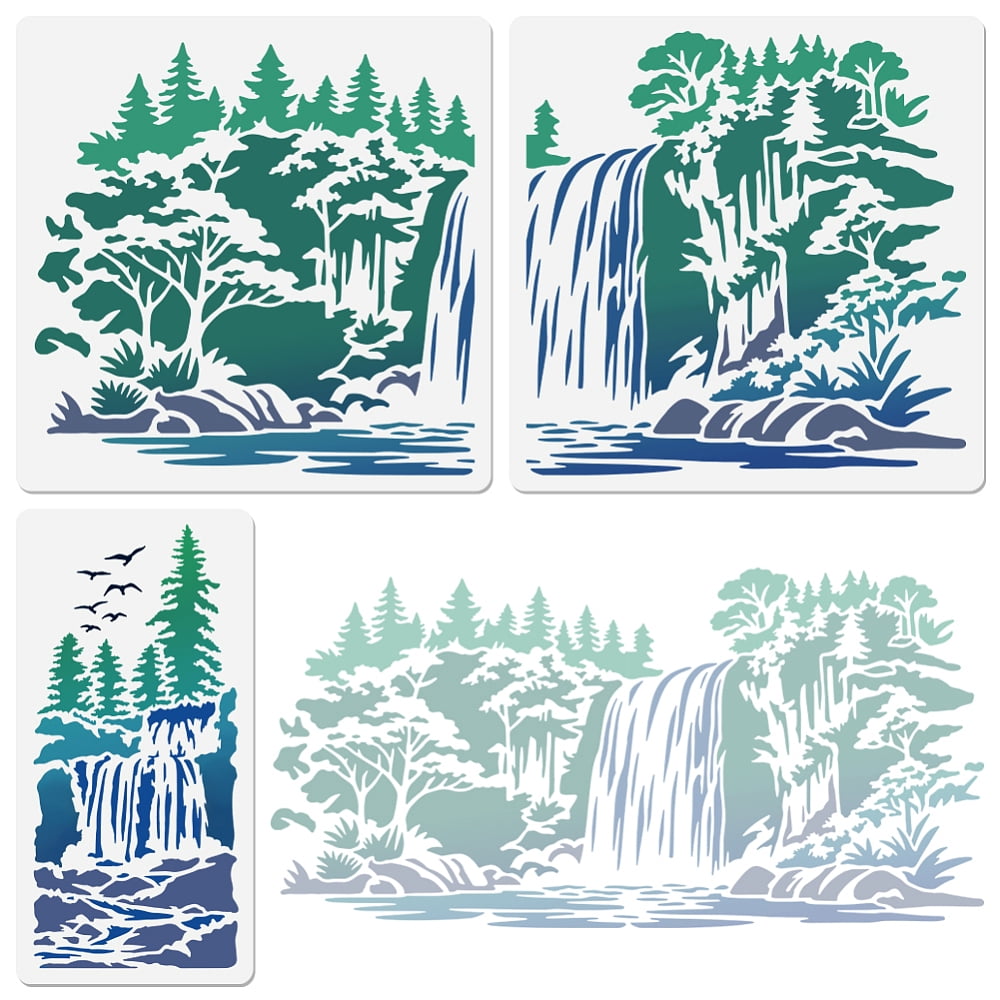 1 Set 3Pcs 3 Styles Waterfall PET Hollow Out Drawing Painting Stencils ...