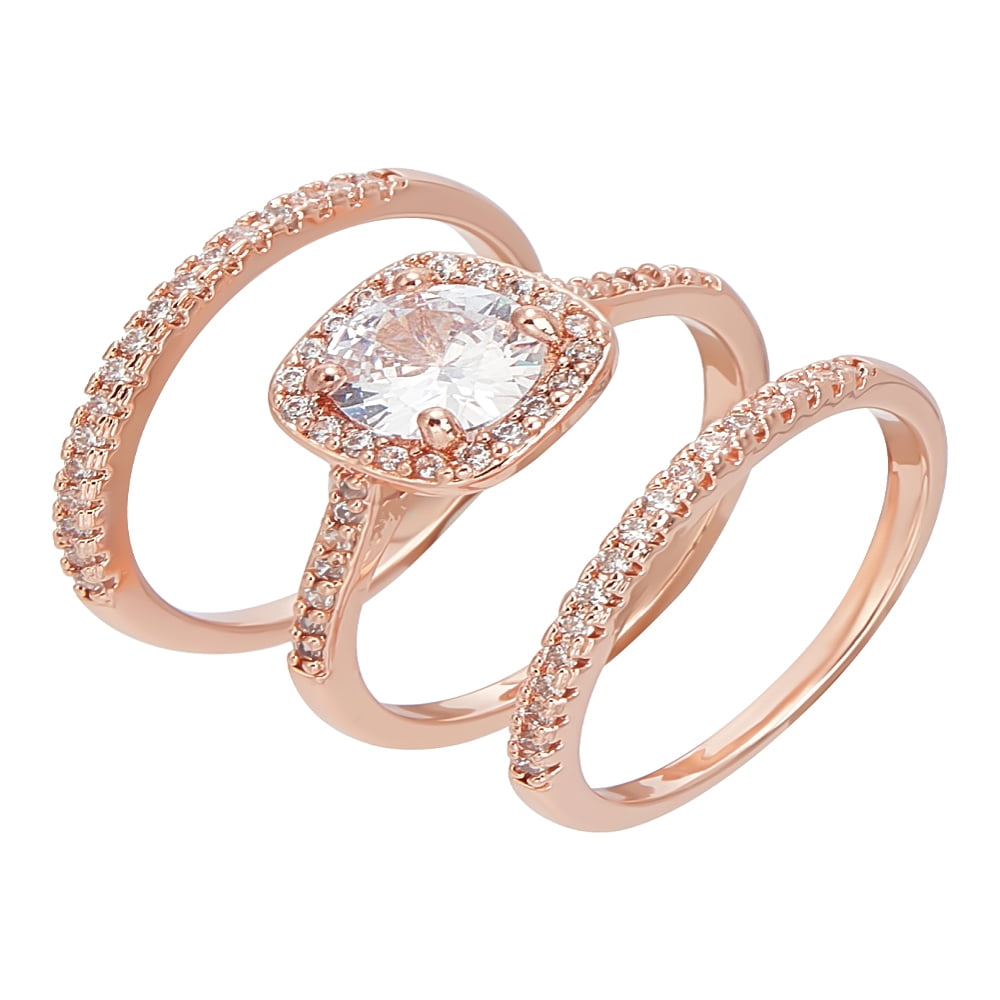1 Set 3Pcs Brass Micro Pave Cubic Zirconia Rings for Women Rose Gold ...