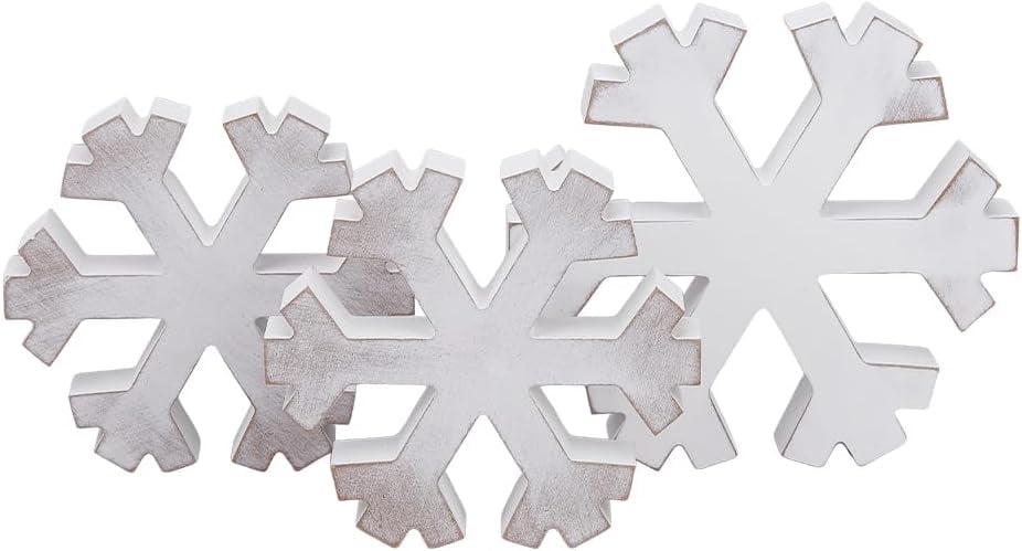 1 Set 3Pcs Wooden Snowflake Decor White Aged Snowflakes Standing ...