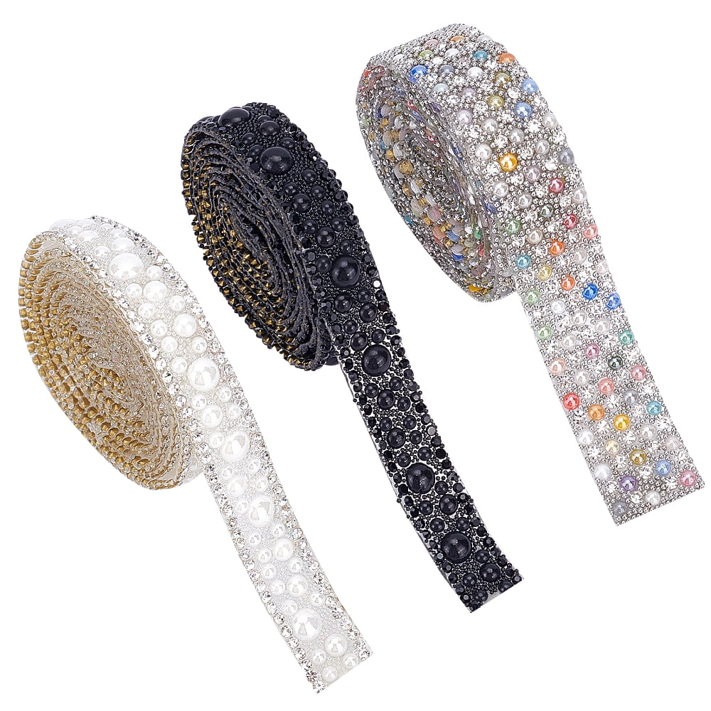 1 Set 3Yards 3 Style Plastic Glitter Hotfix with Resin Rhinestone Hot Melt Adhesive on the Back ...