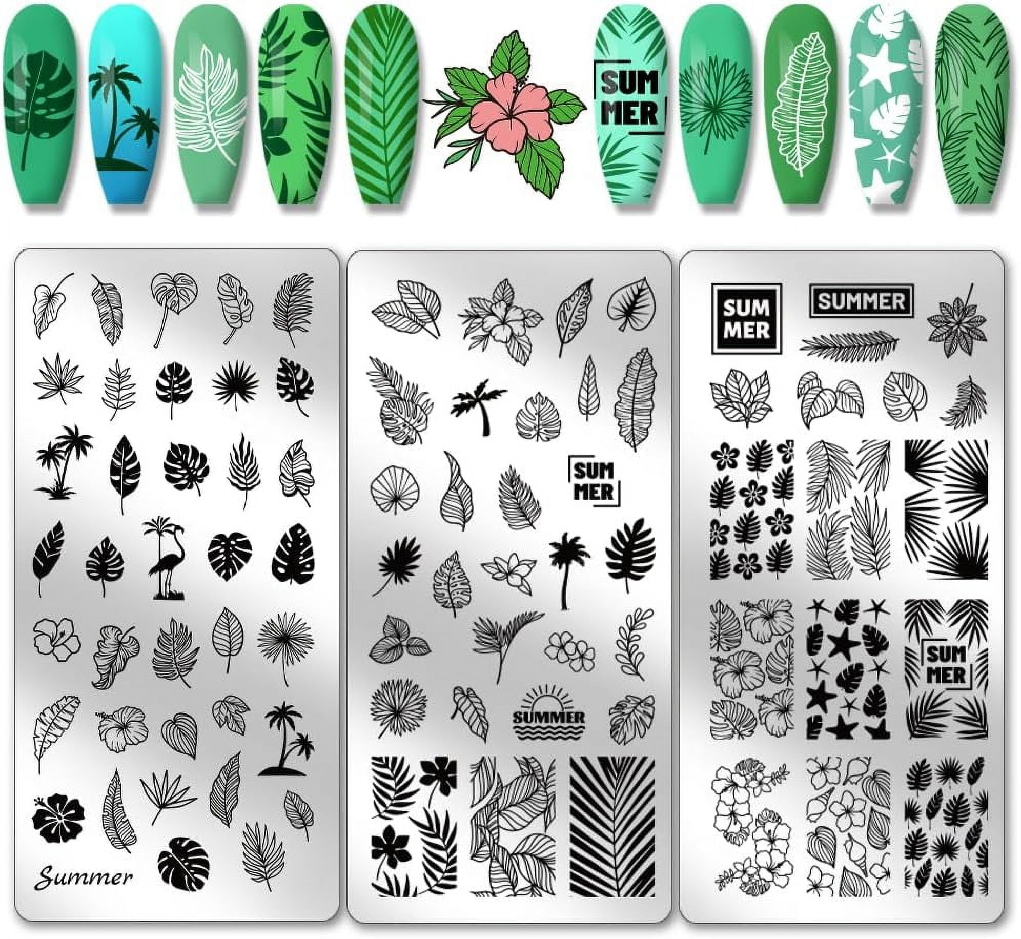 1 Set 3pcs Palm Leaf Nail Art Templates 87 Patterns Summer Plant Nail ...