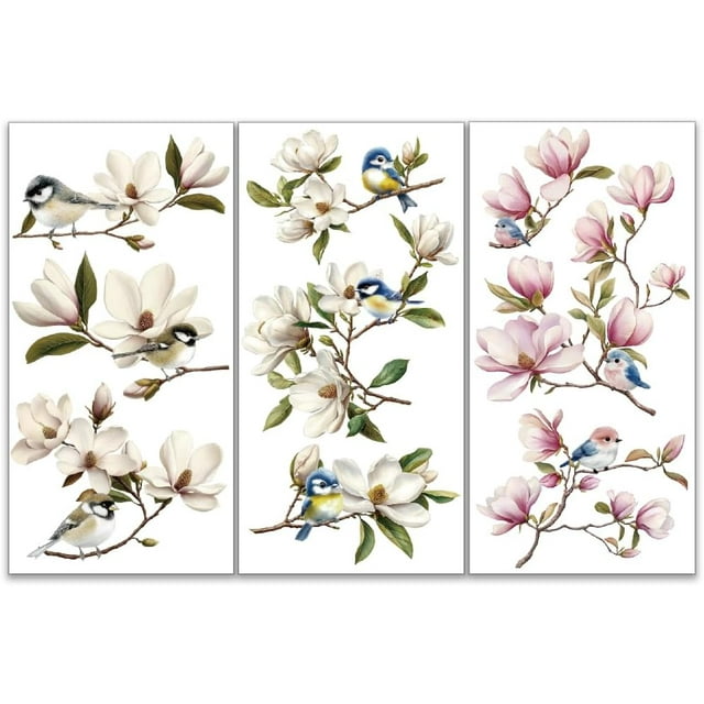 1 Set 3pcs/Set Magnolia Tree Rub on Transfers for Furniture and Crafts ...